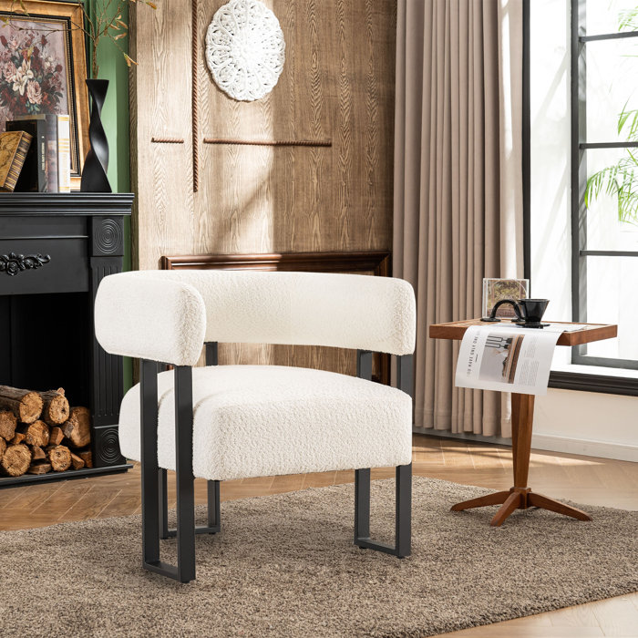 Ivy Bronx Jaytin Full Assembled Upholstered Armchair Boucle Fabric Accent Arm Chair Wingback ...